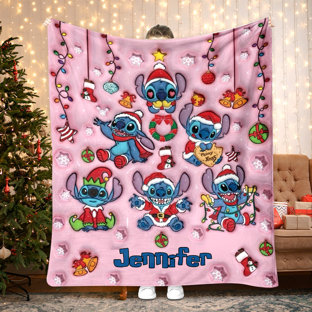 Pink Sti Ohana - Personalized 3D Inflated Effect Christmas Blanket CT0 ...